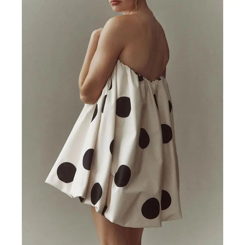 Women’s Polka Dot Strapless Bubble Mini Dress – Lacceti