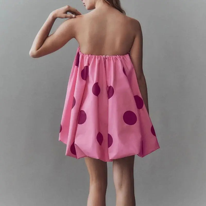 Women’s Polka Dot Strapless Bubble Mini Dress – Lacceti