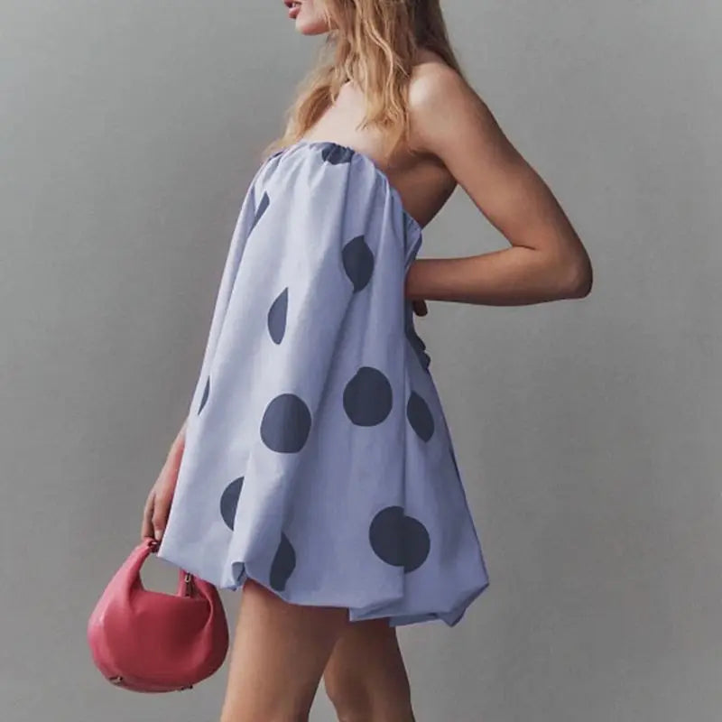 Women’s Polka Dot Strapless Bubble Mini Dress – Lacceti